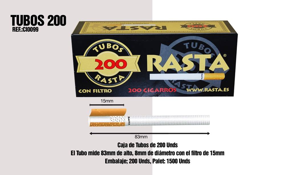 Rasta Tube À Cigarette 200 Uni - Hellowcost, bienvenue à votre stock ...